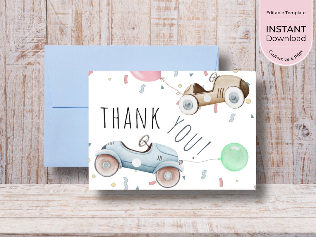 Editable Race Car Thank You Cards Car Race Car Balloon Template ...