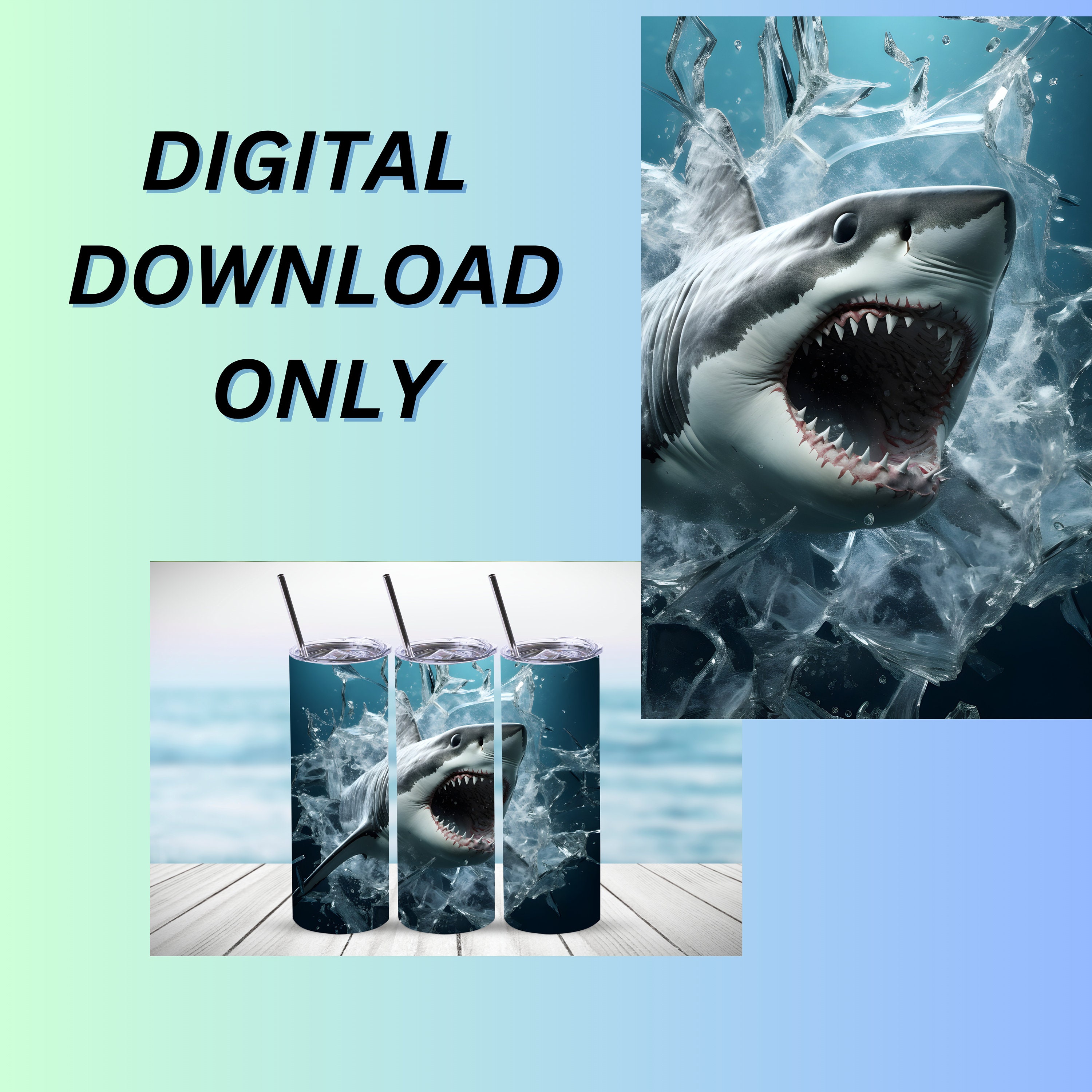 Shark Tumbler Wrap,3d Shark Wrap 20 Oz. Straight Tumbler Sublimation ...