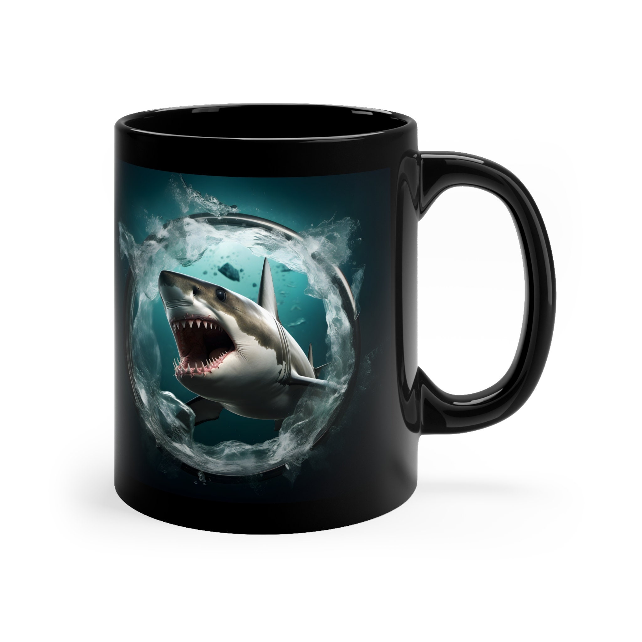 Shark 3D Cup, 3D Shark Breaking Through Glass With Frame Design 11 Oz ...