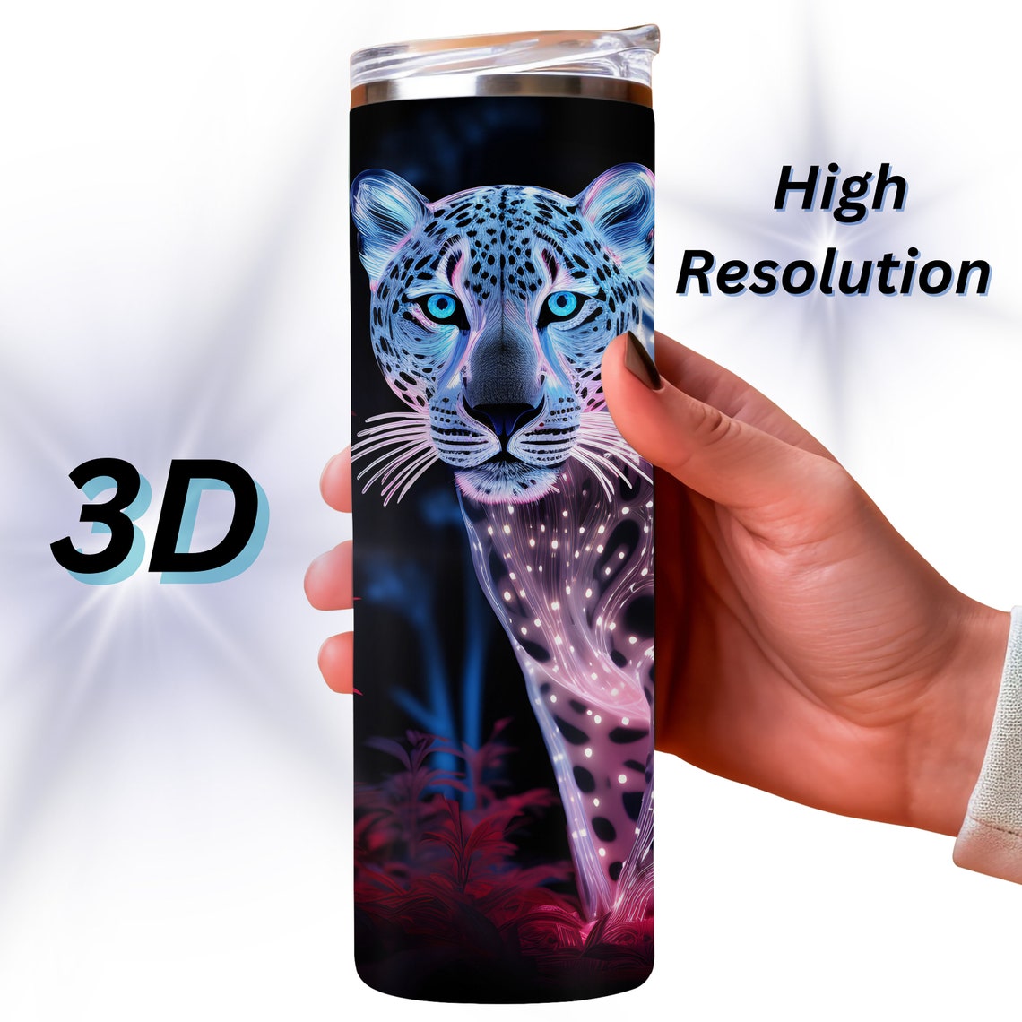 3D Neon Snow Leopard Tumbler Wrap20 Oz Straight Skinny - Etsy