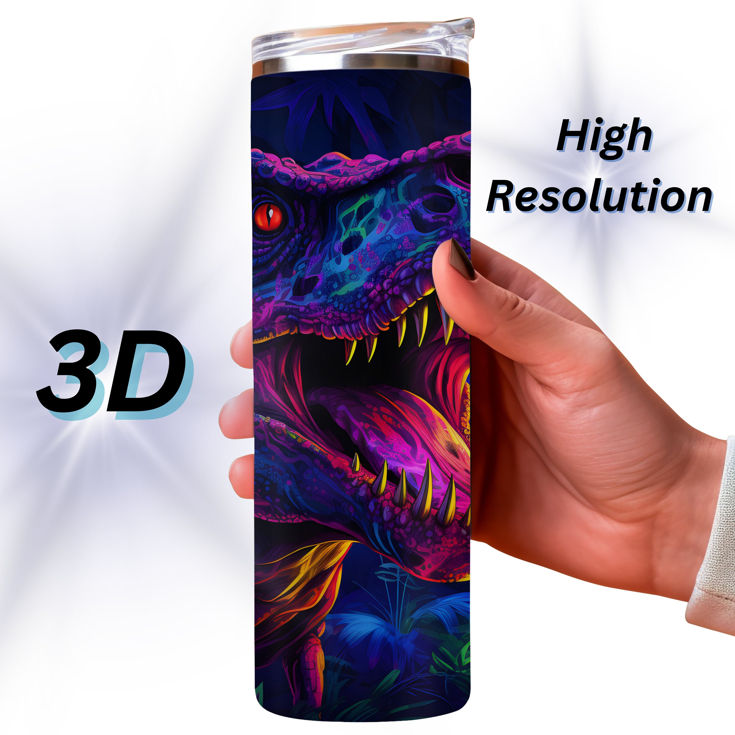 3D T-rex Dinosaur Tumbler Wrap,20 Oz Straight Skinny Tumbler ...