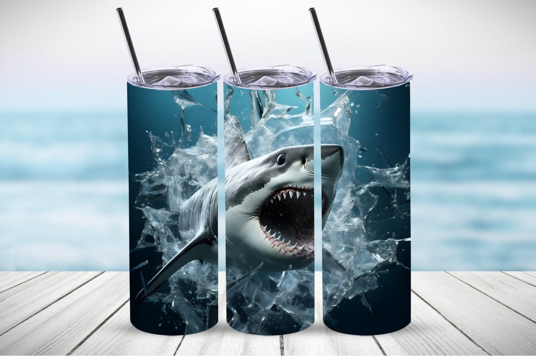 Shark Tumbler Wrap,3d Shark Wrap 20 Oz. Straight Tumbler Sublimation ...