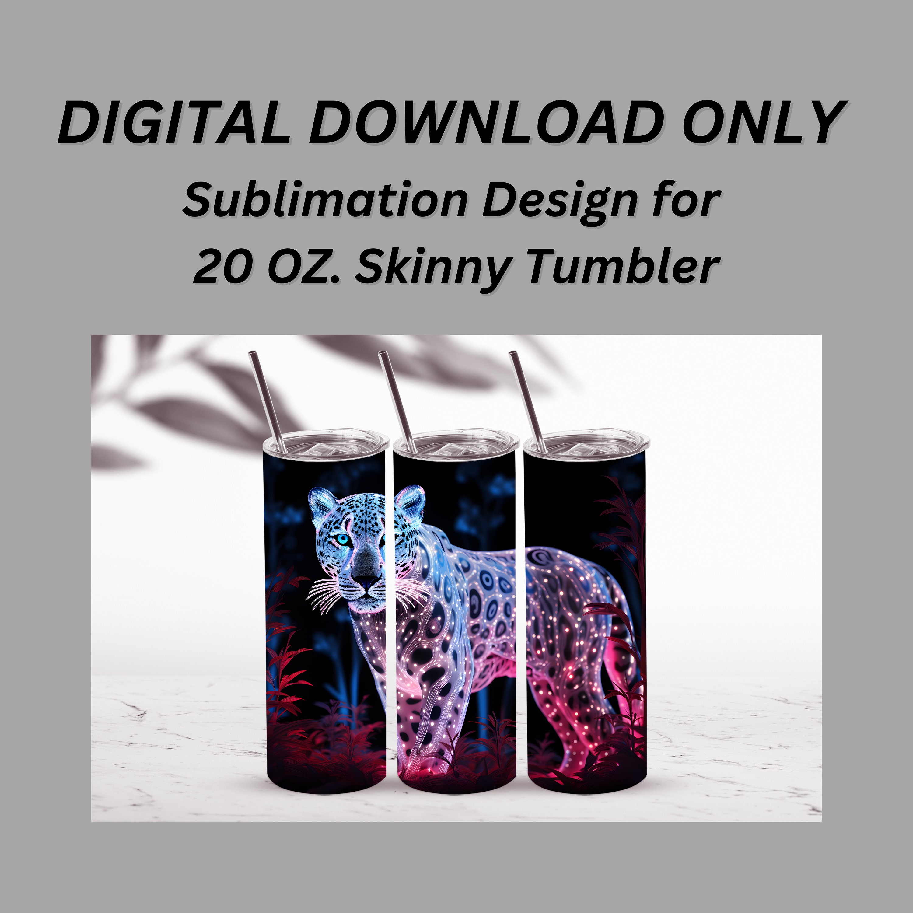 3D Neon Snow Leopard Tumbler Wrap,20 Oz Straight Skinny Tumbler ...