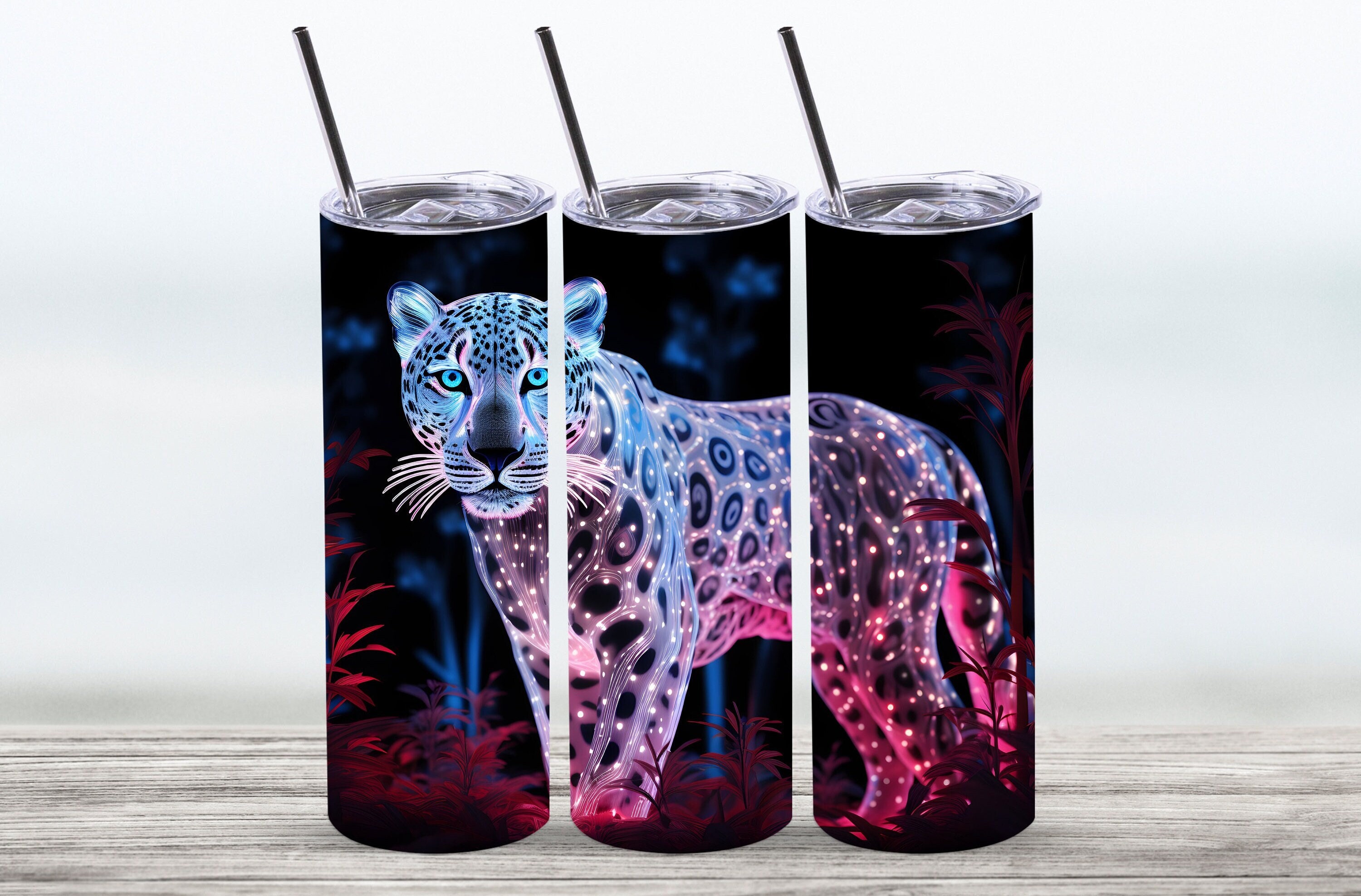 3D Neon Snow Leopard Tumbler Wrap,20 Oz Straight Skinny Tumbler ...