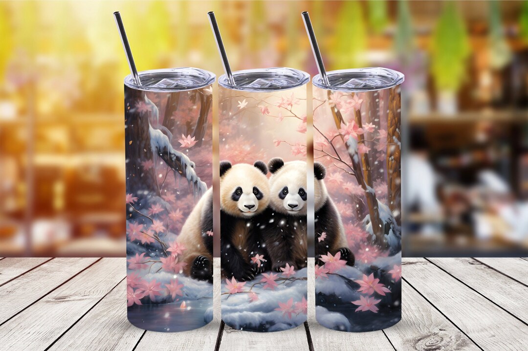 Panda Bears in the Snow Tumbler Wrap,20 Oz Straight Skinny Tumbler ...