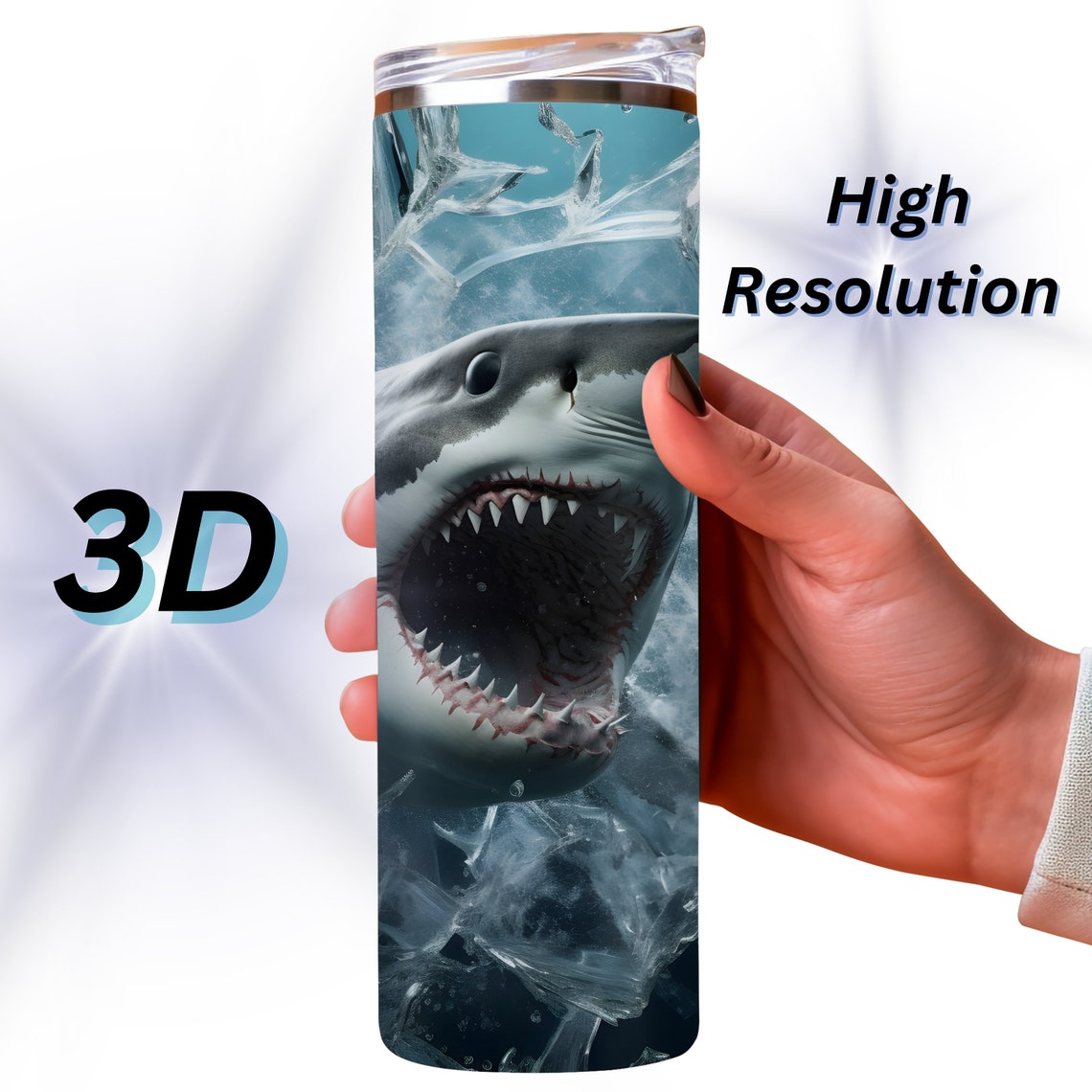 Shark Tumbler Wrap,3d Shark Wrap 20 Oz. Straight Tumbler Sublimation ...