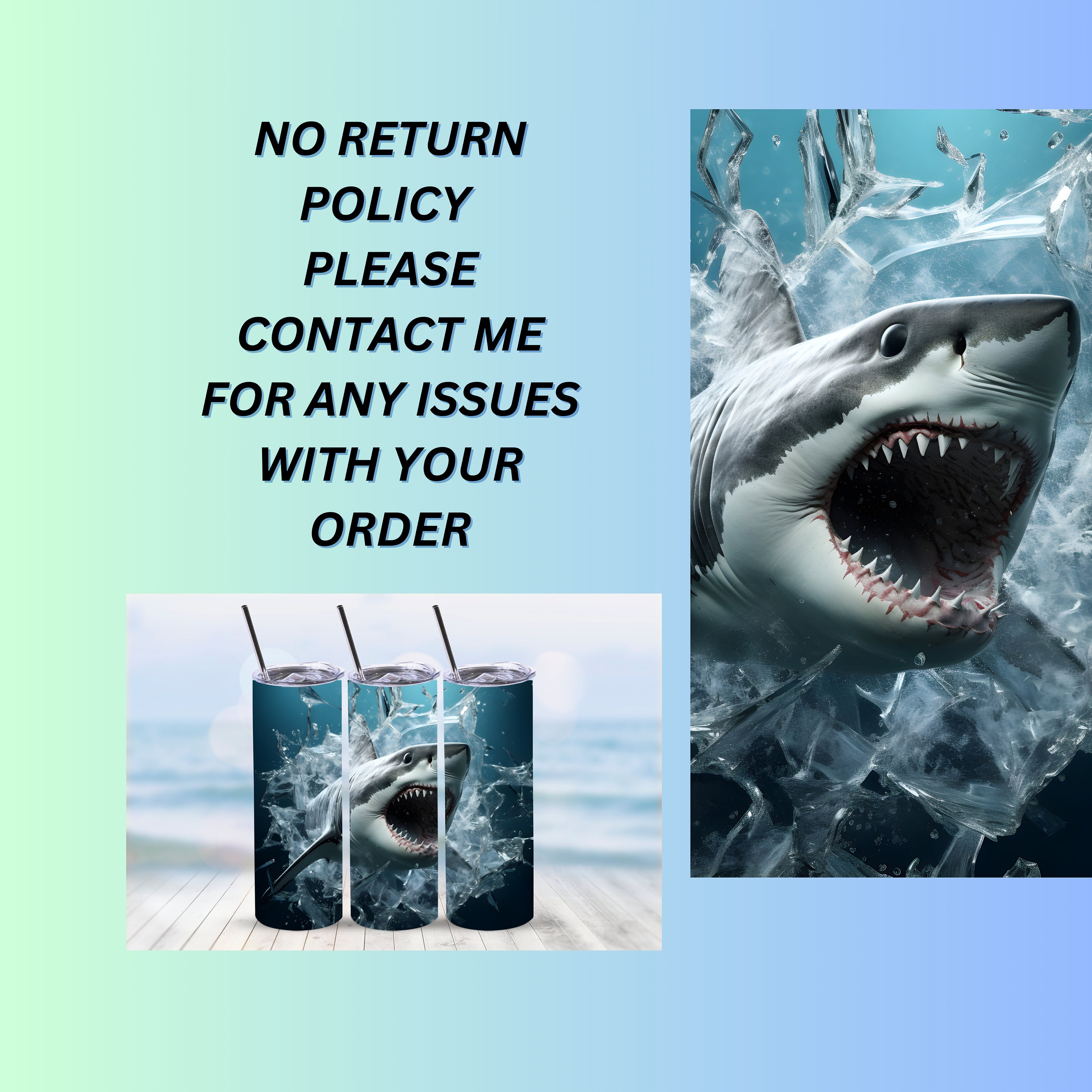 Shark Tumbler Wrap,3d Shark Wrap 20 Oz. Straight Tumbler Sublimation ...