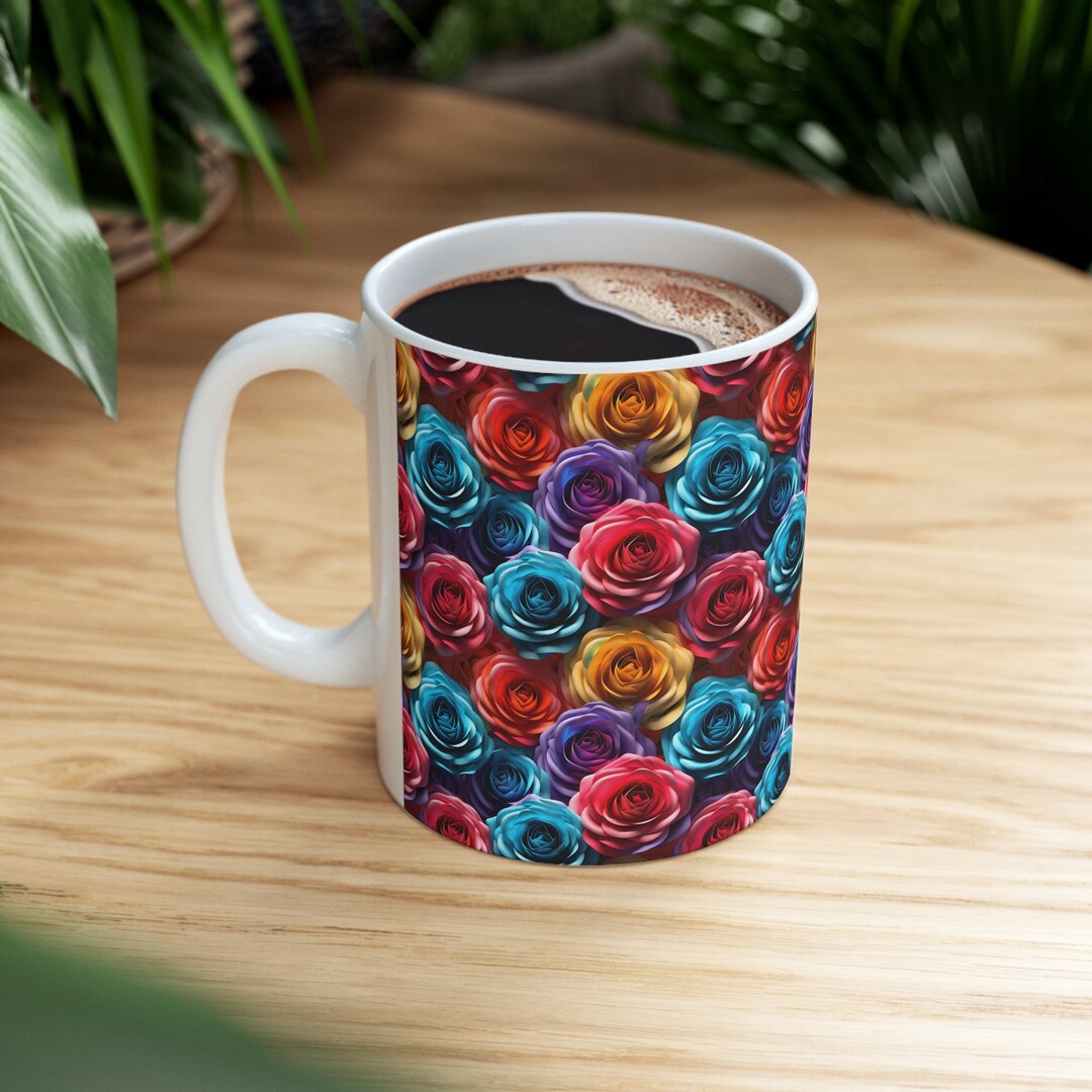 Rose Mug3d Roses Ceramic Mug Roses Pattern Mug Roses Coffee - Etsy