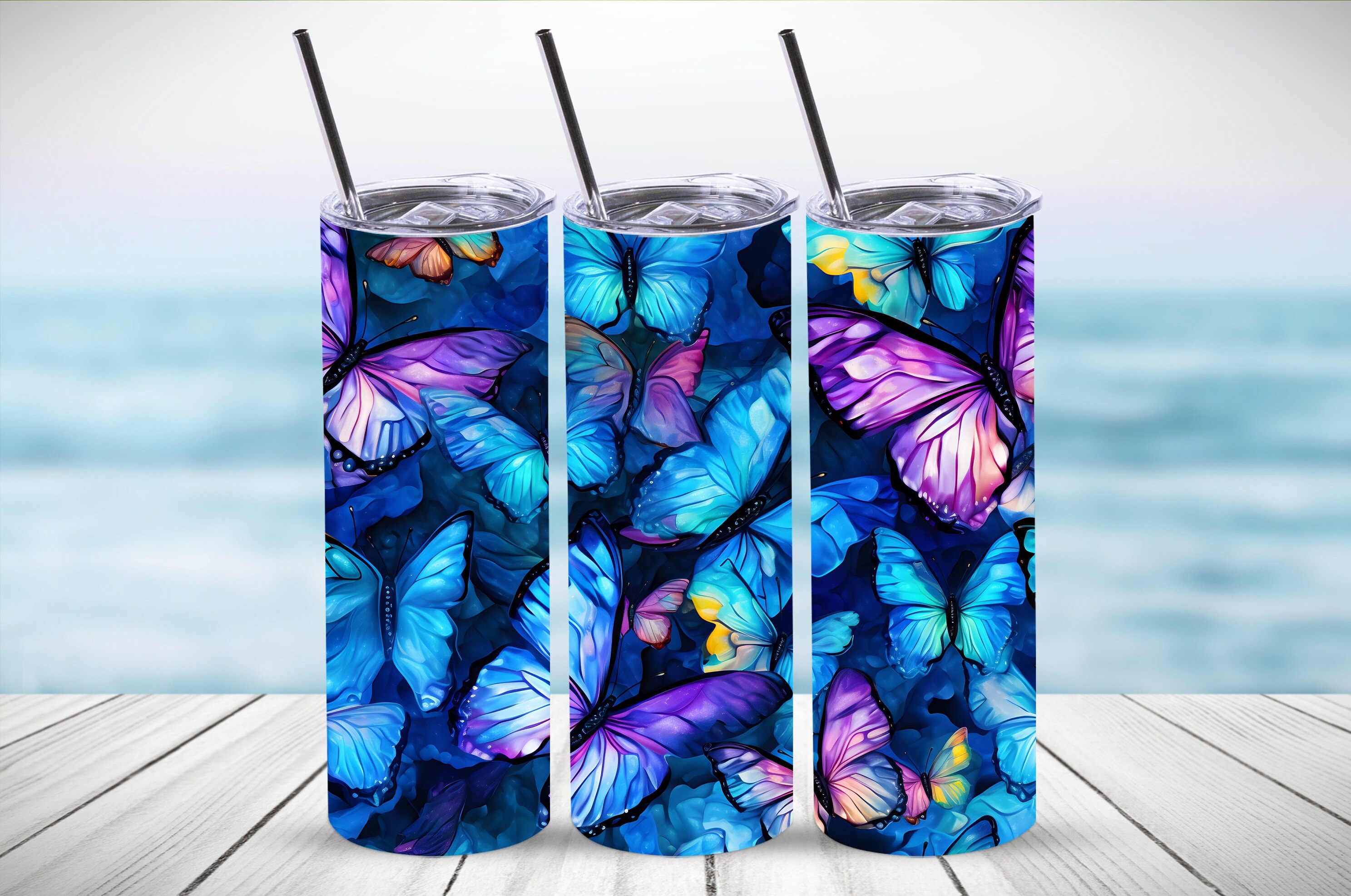 Morpho Butterfly Tumbler Wrap,20 Oz Straight Tumbler Sublimation Design,digital Download, PNG ...