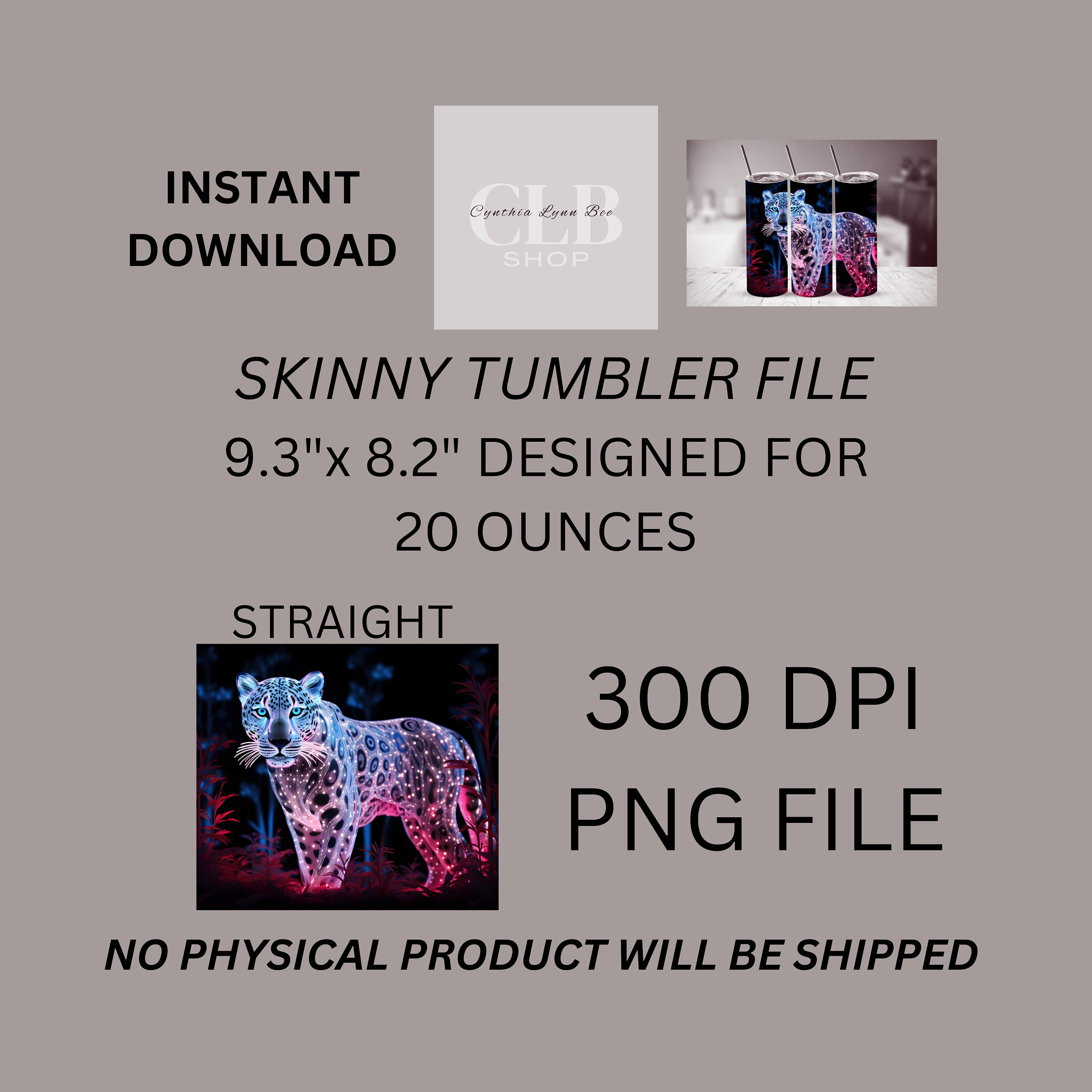 3D Neon Snow Leopard Tumbler Wrap,20 Oz Straight Skinny Tumbler ...