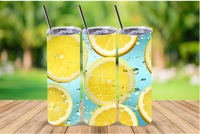 3D Lemon Seamless Tumbler Wrap,20 Oz Straight Skinny Tumbler ...
