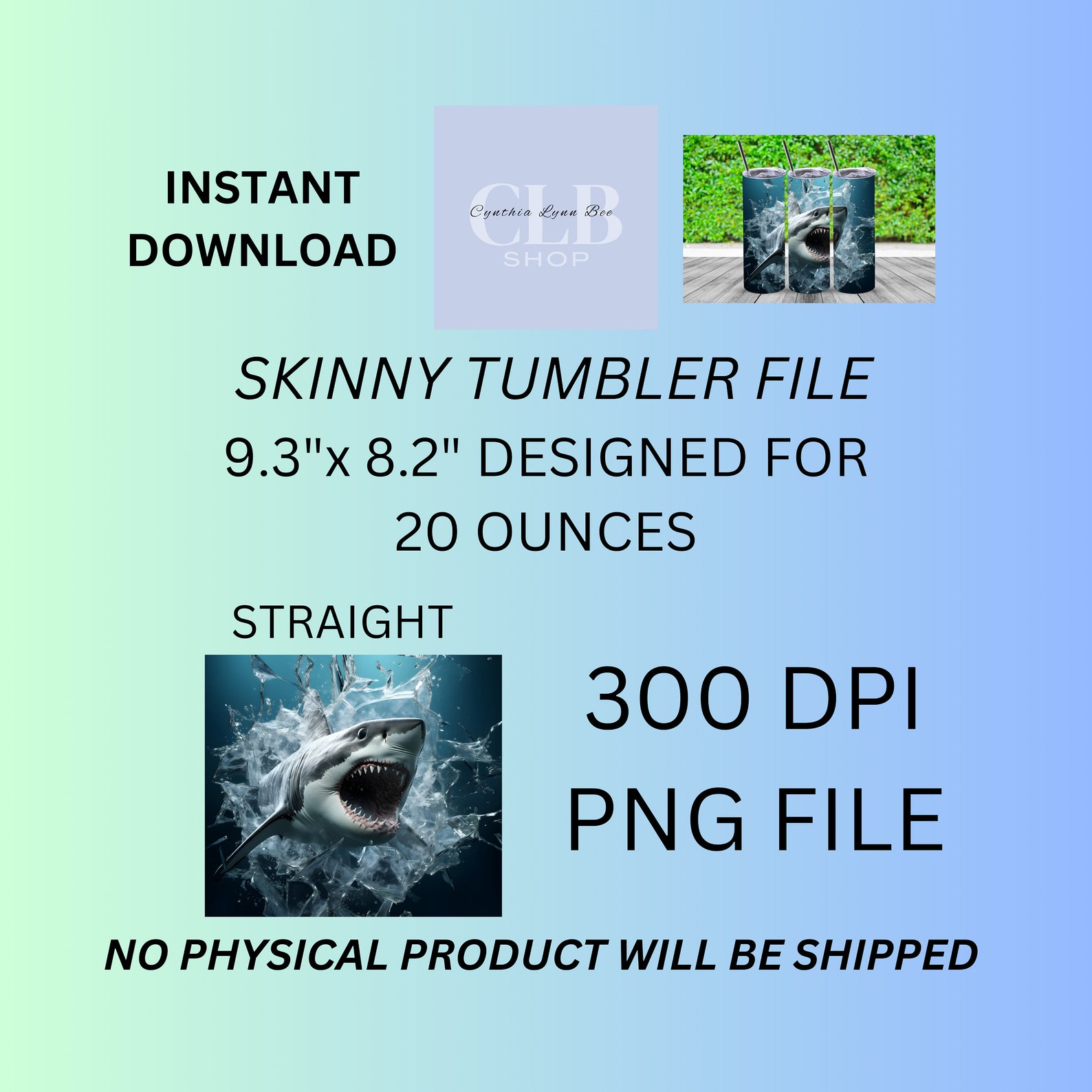 Shark Tumbler Wrap,3d Shark Wrap 20 Oz. Straight Tumbler Sublimation ...