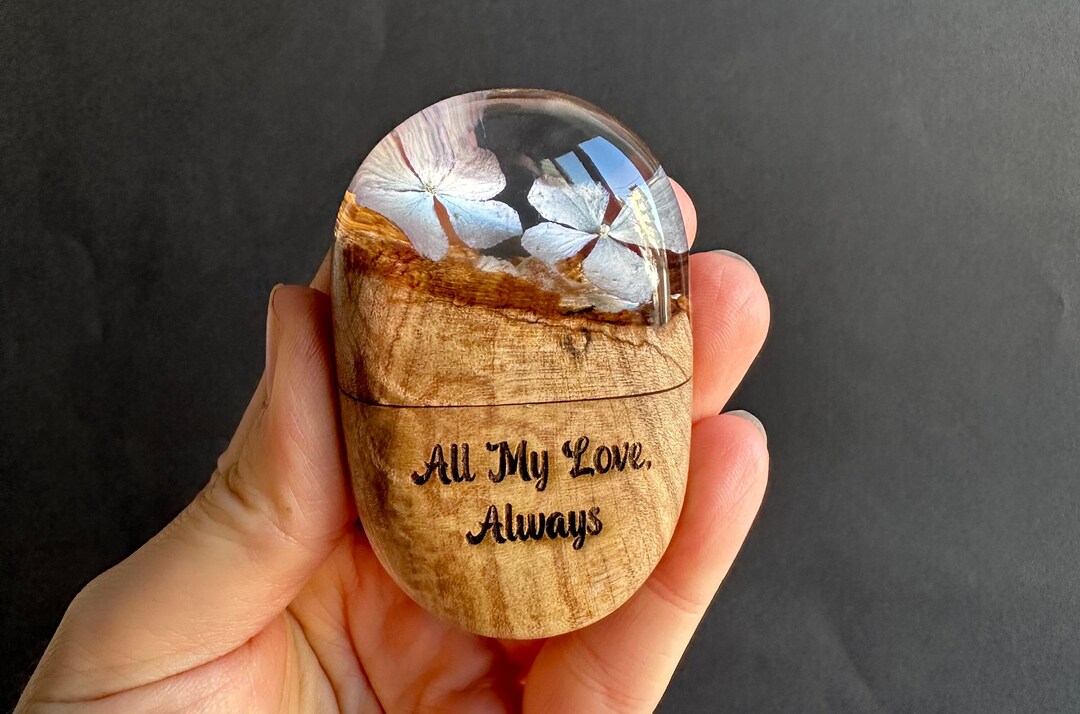 Hydrangea Flower Resin and Wood Engagement Ring Box, Engagement Ring ...