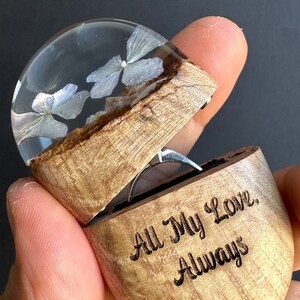 Hydrangea Flower Resin and Wood Engagement Ring Box, Engagement Ring ...