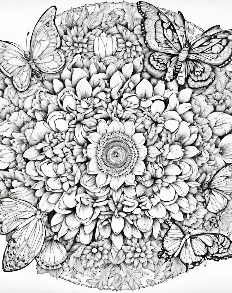 Mandala Coloring Book, 40 Printable Pages, Butterfly Designs (digital ...