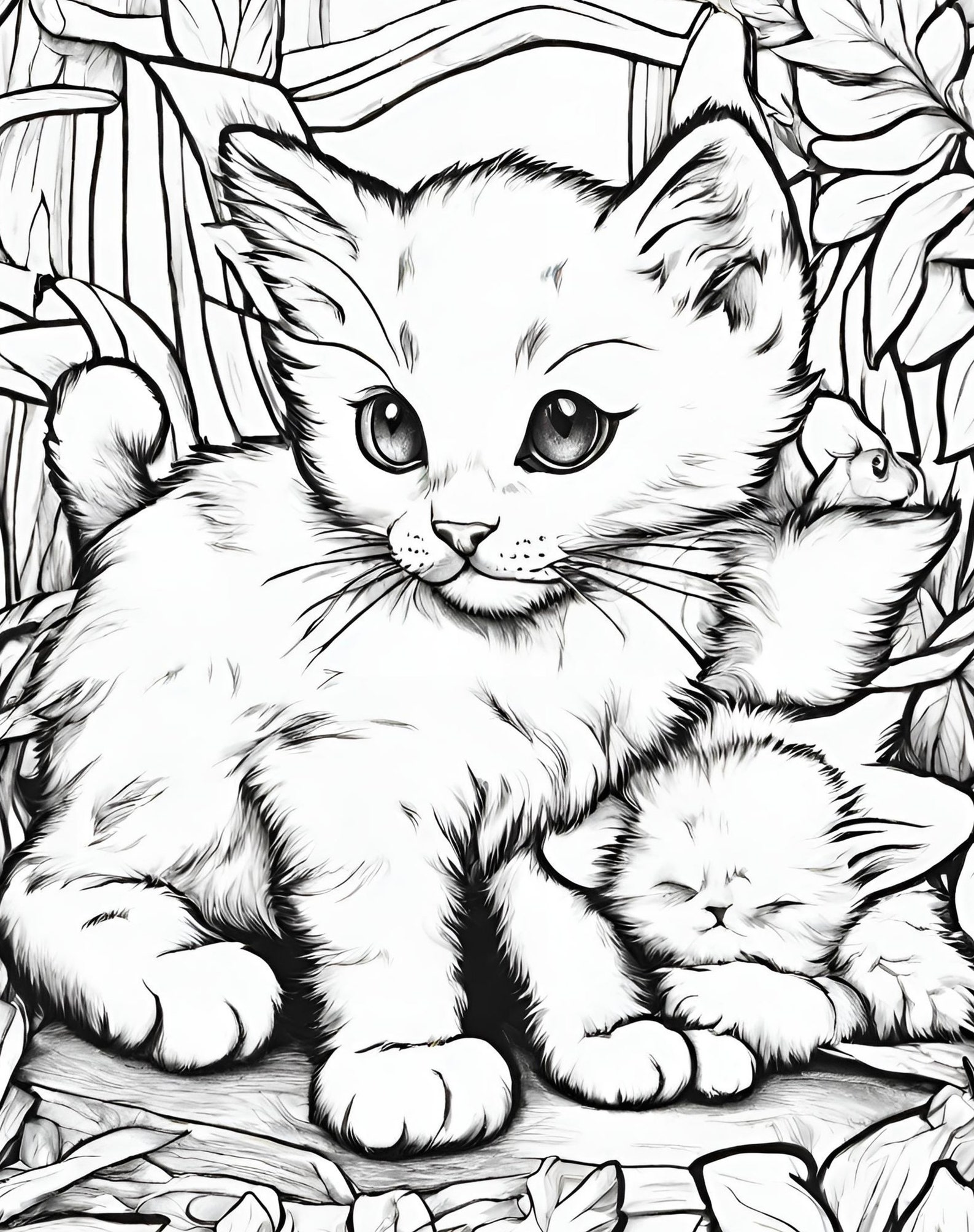 40 Cats and Kittens Coloring Pages, Printable Animal Illustrations ...