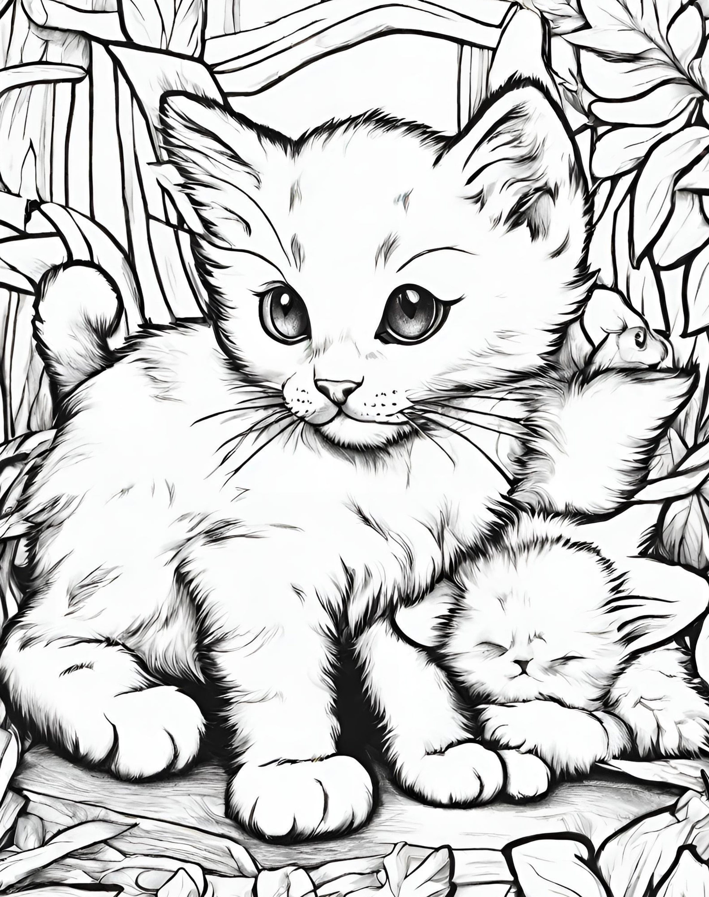 40 Cats and Kittens Coloring Pages, Printable Animal Illustrations ...