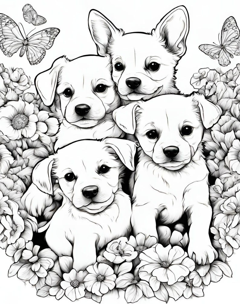 50 Puppy Coloring Pages, Stress Relief, Animals (digital Download) - Etsy