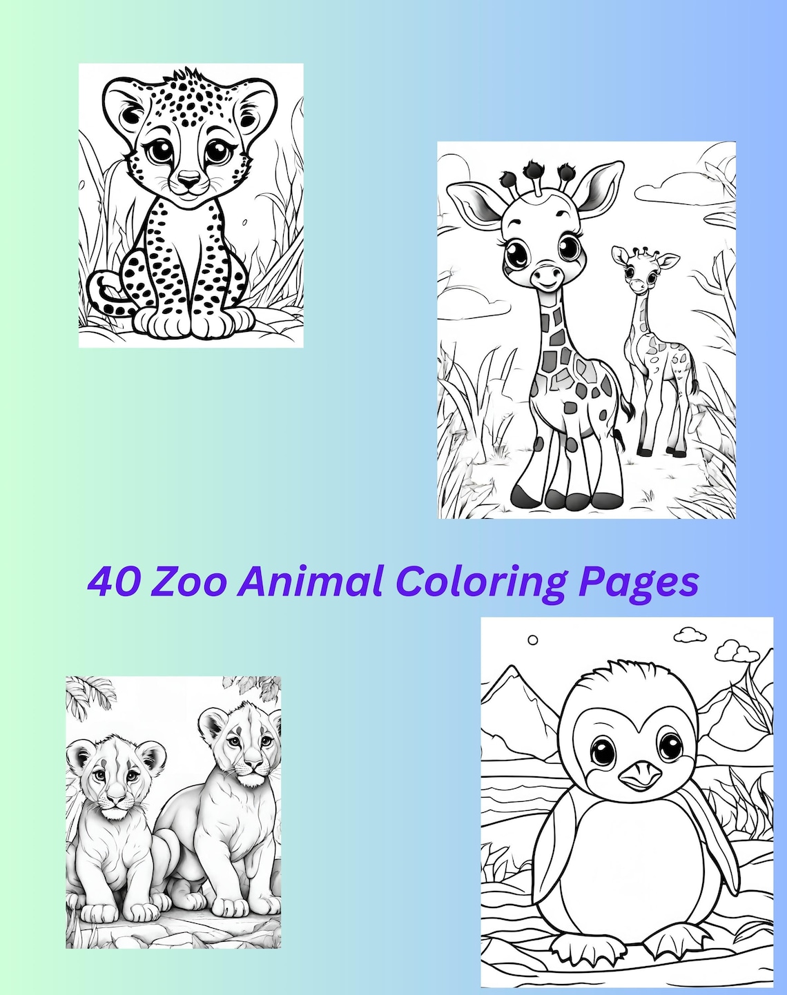 40 Zoo Animal Coloring Pages, Kids & Adults (instant Download) - Etsy