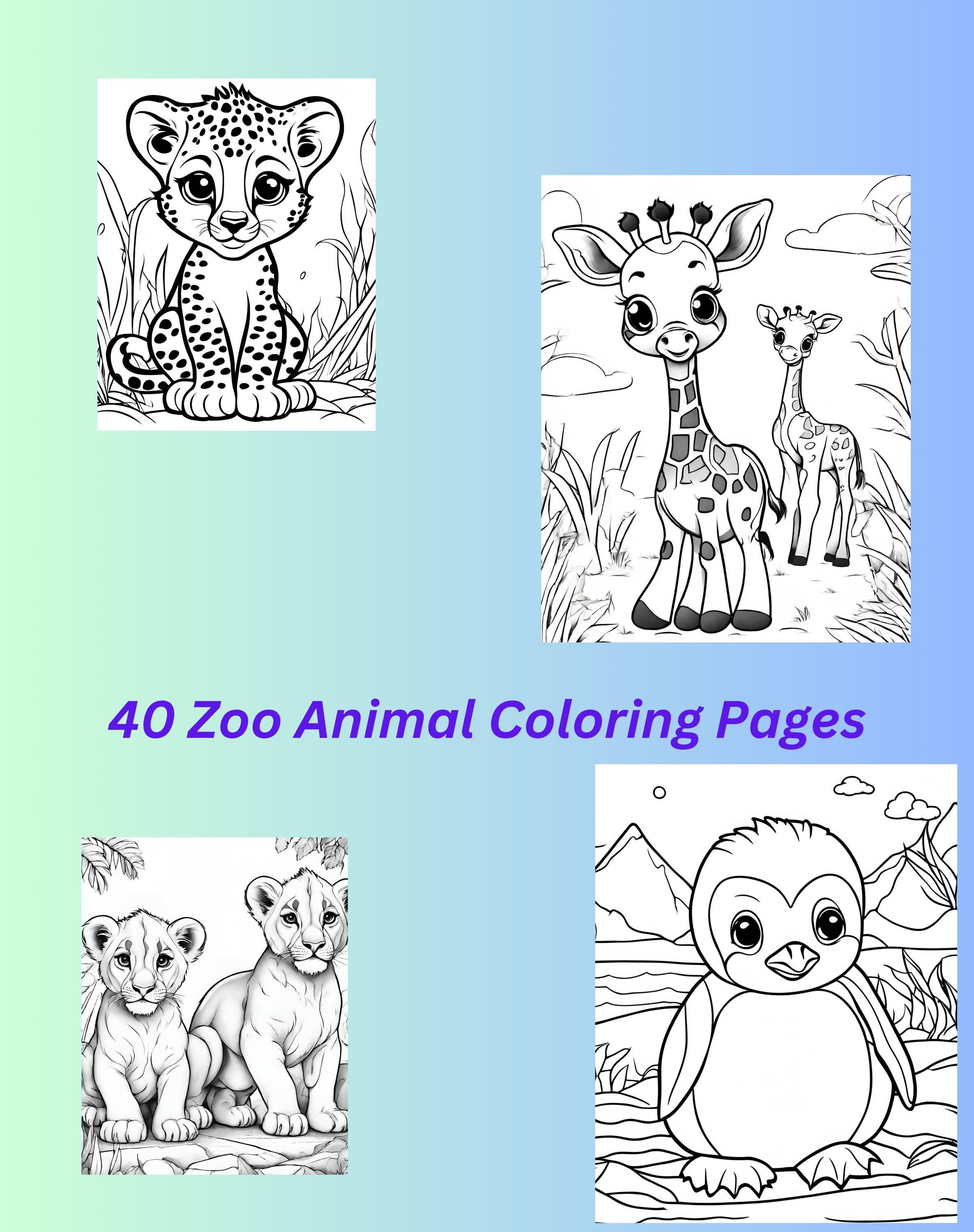 40 Zoo Animal Coloring Pages, Kids & Adults (instant Download) - Etsy