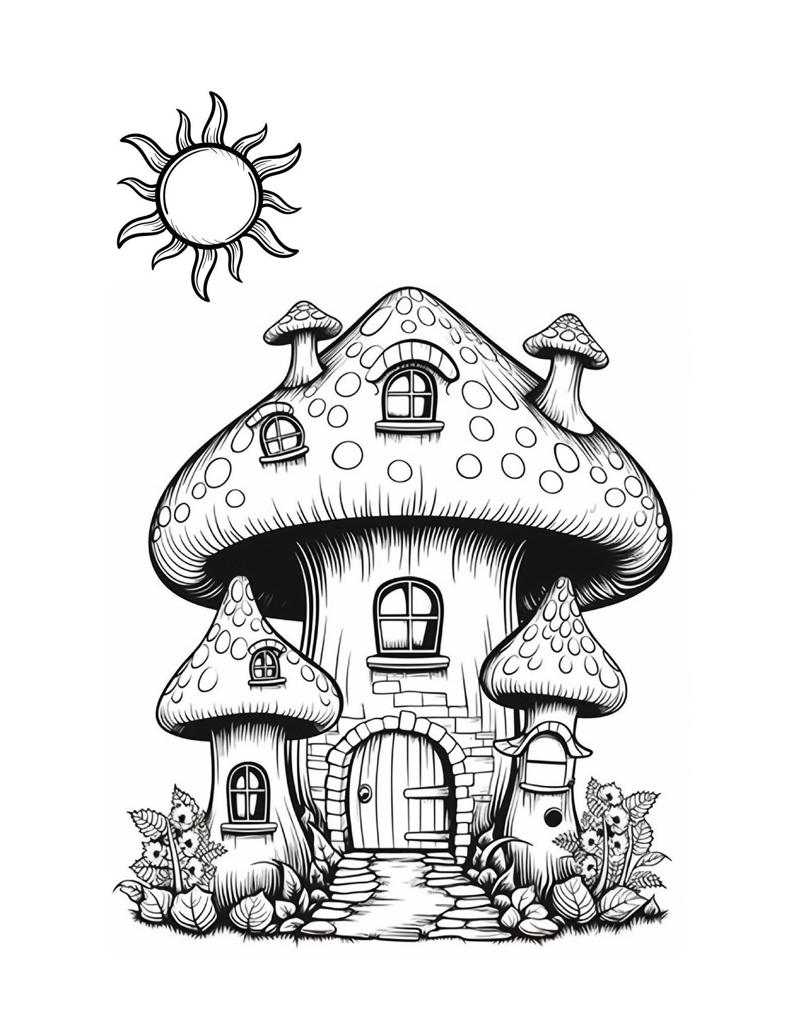 Gnome and Mushroom House Coloring Pages, 70 Printable Designs (digital ...