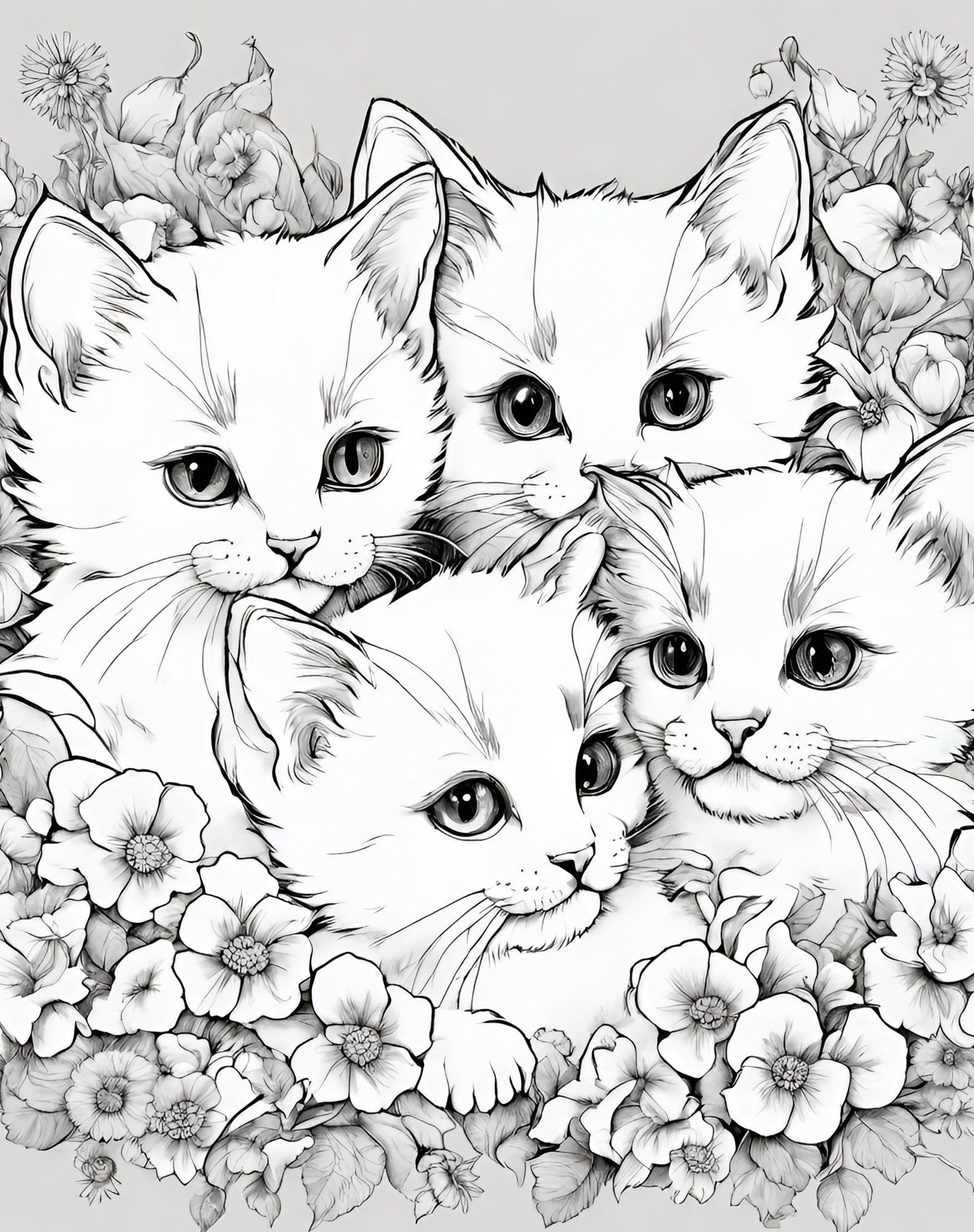 40 Cats and Kittens Coloring Pages, Printable Animal Illustrations ...