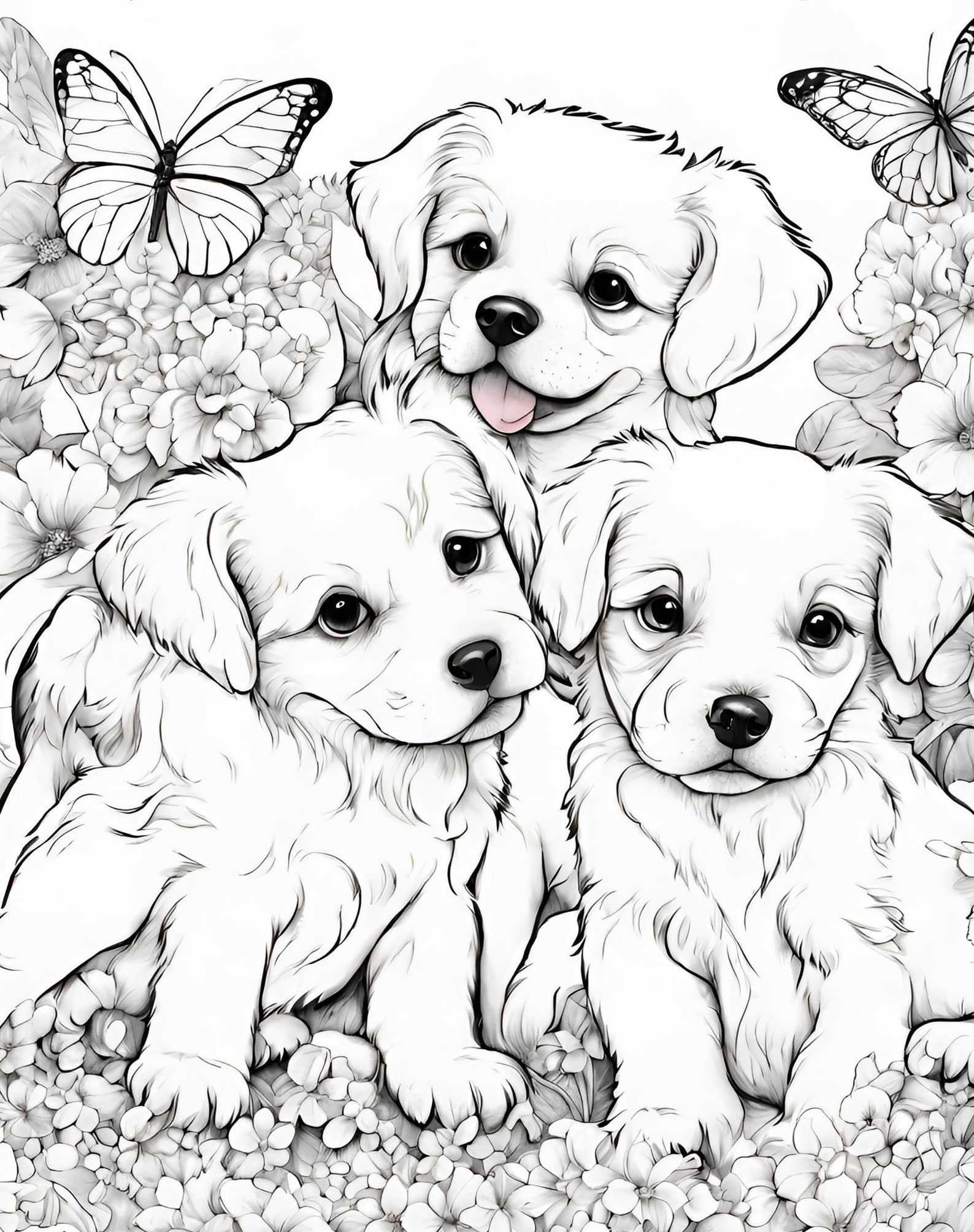 50 Puppy Coloring Pages, Stress Relief, Animals (digital Download) - Etsy
