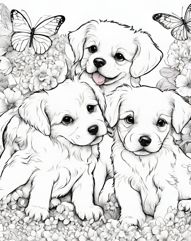 50 Puppy Coloring Pages, Stress Relief, Animals (digital Download) - Etsy