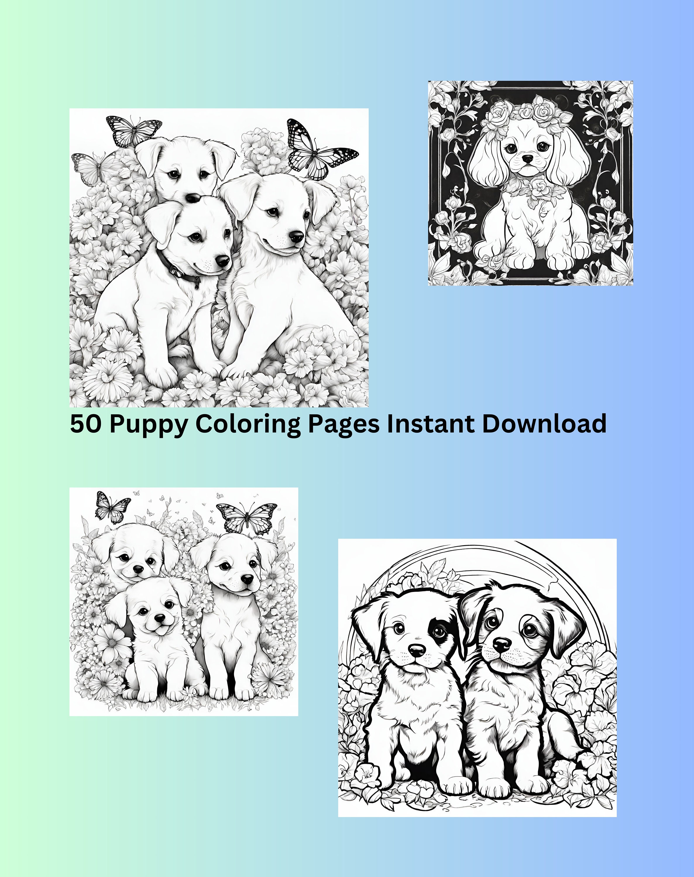 50 Puppy Coloring Pages, Stress Relief, Animals (digital Download) - Etsy