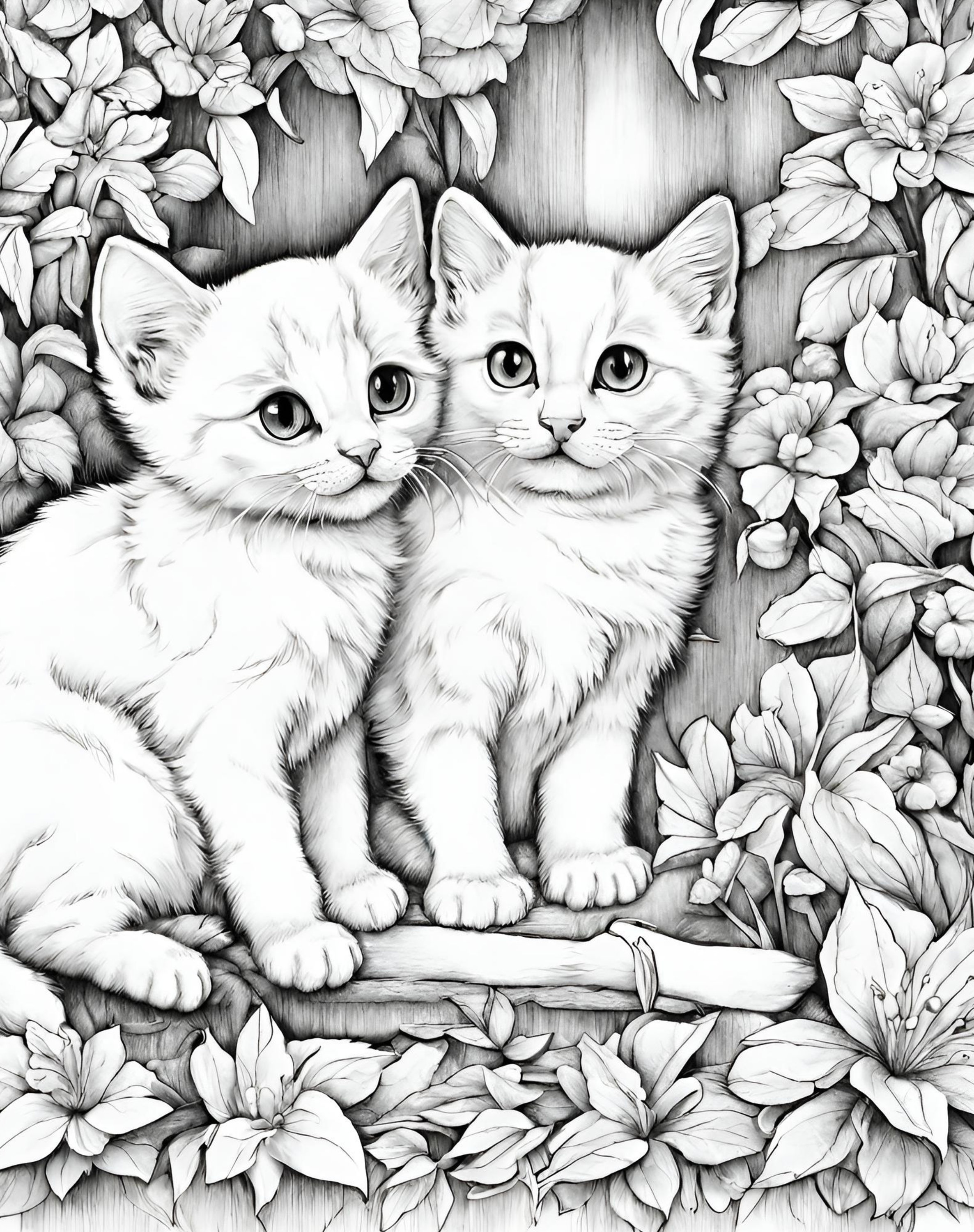 40 Cats and Kittens Coloring Pages, Printable Animal Illustrations ...