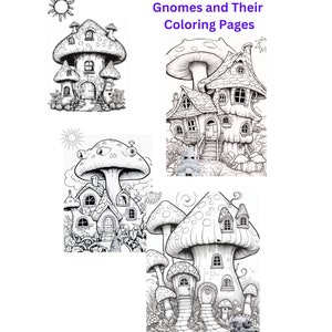 Gnome and Mushroom House Coloring Pages, 70 Printable Designs (digital ...