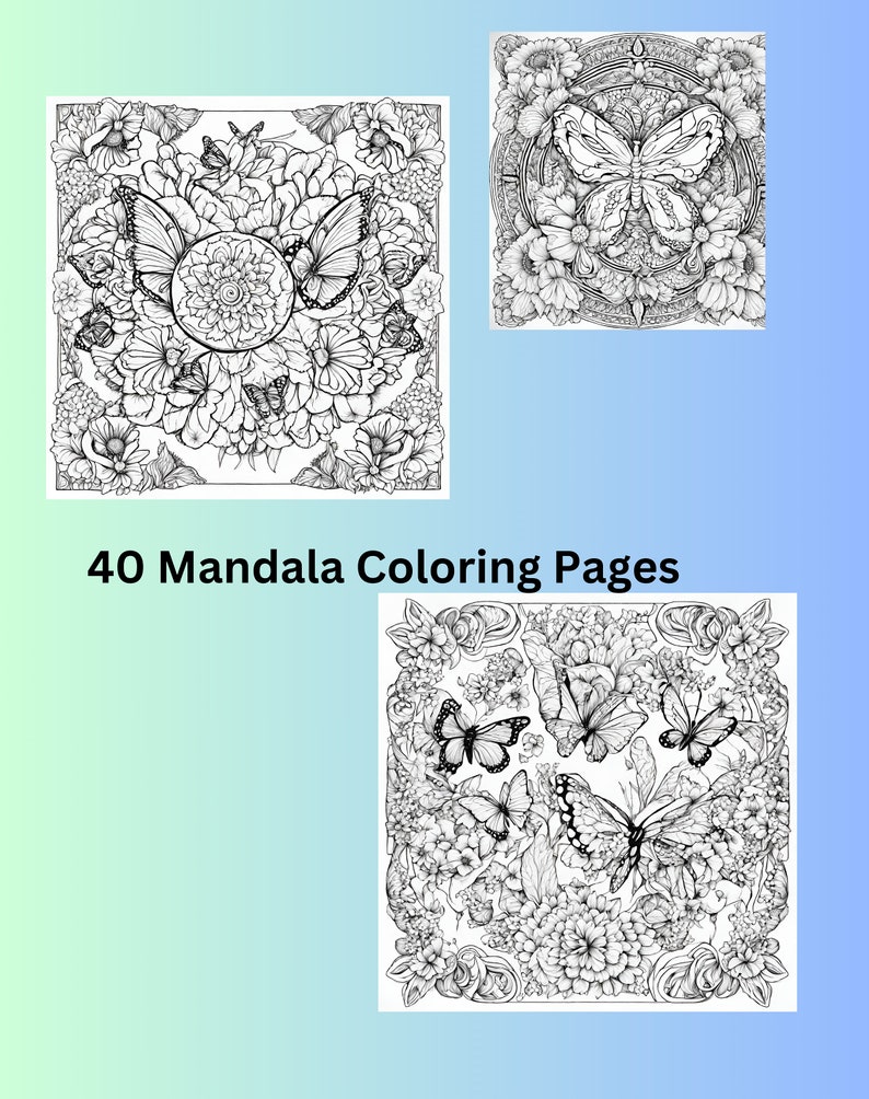 Mandala Coloring Book, 40 Printable Pages, Butterfly Designs (digital ...