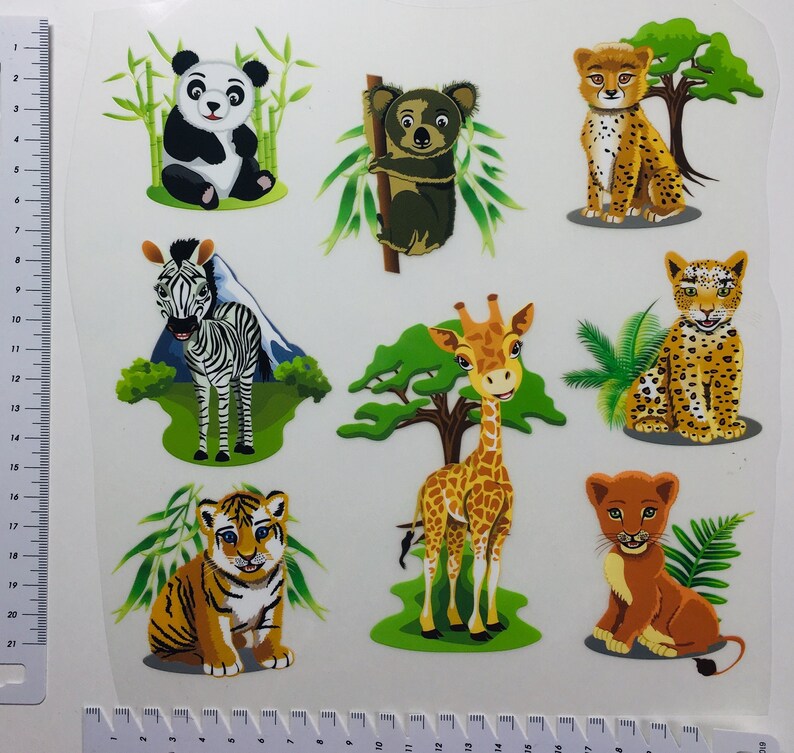 Baby Jungle Animals Panda Koala Lion Leopard Tiger Animals Iron on Patches Iron on Animals Kids ...