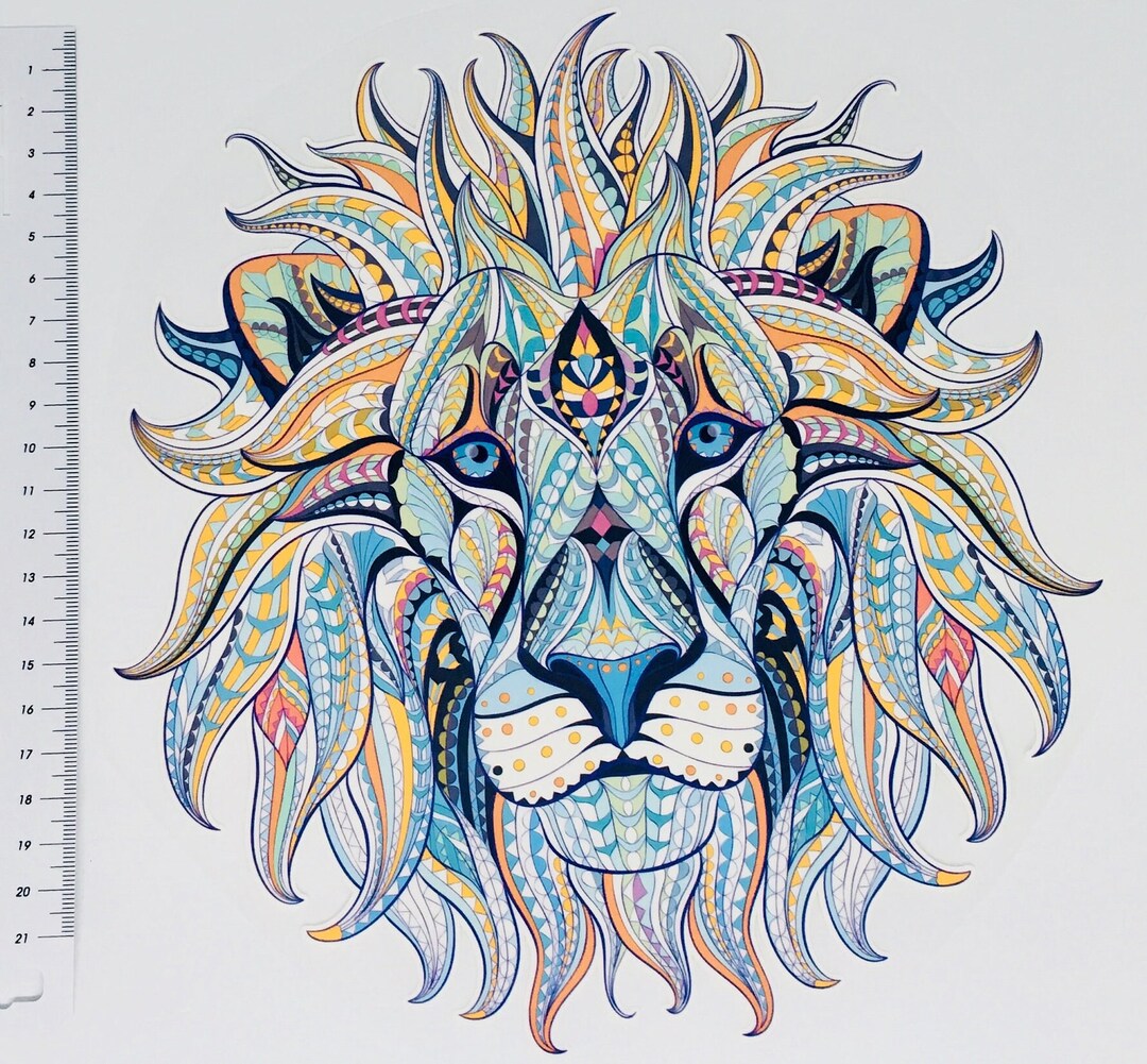 Iron-on Mandala Lion Blue Tones Dynamic Iron on Animals Clothing Patch ...