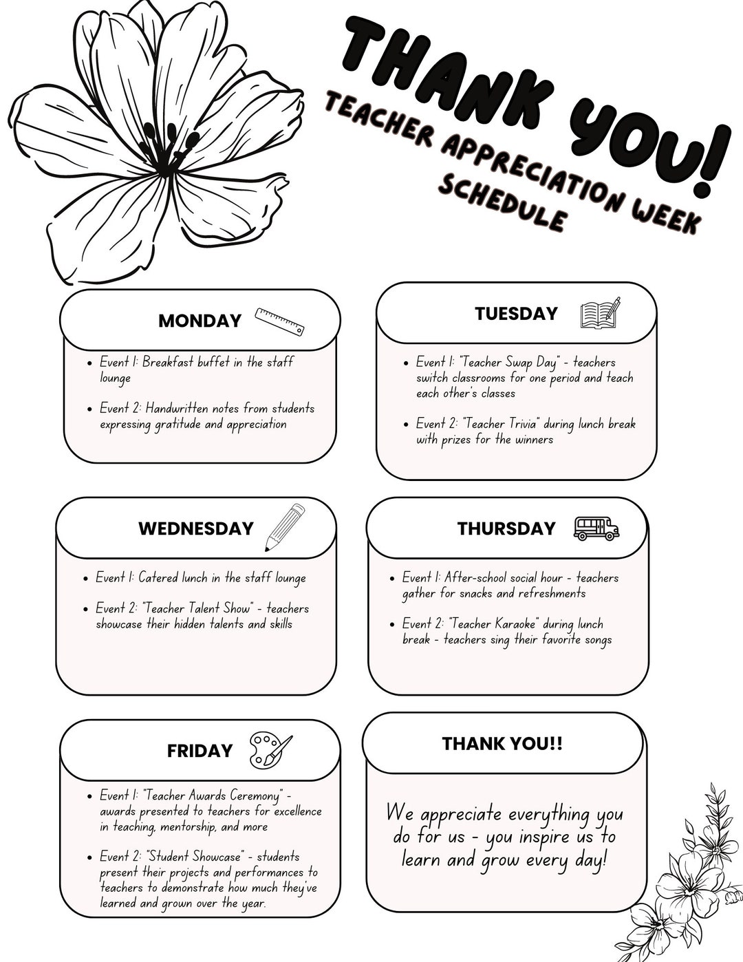 Teacher Appreciation Schedule - Etsy