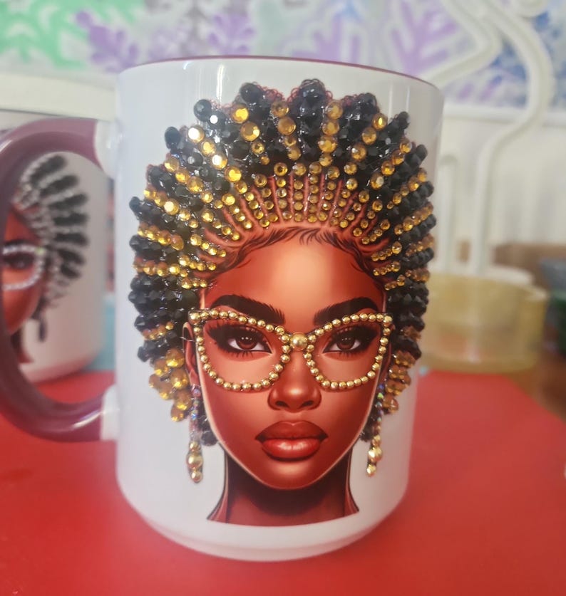 Rhinestone African Diva Mug: Handcrafted Afro Glam Coffee Cup, Story ...