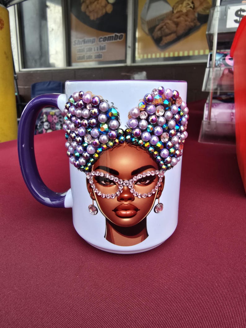 Rhinestone African Diva Mug: Handcrafted Afro Glam Coffee Cup - Etsy