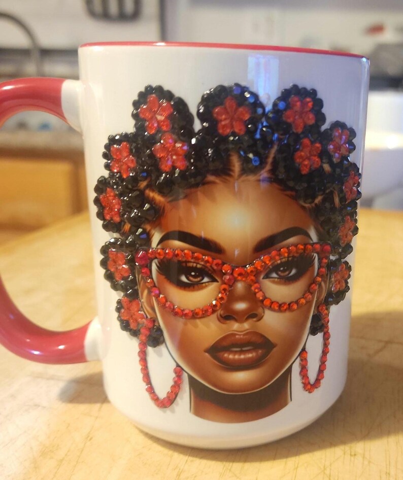 Rhinestone African Diva Mug: Handcrafted Afro Glam Coffee Cup, Story ...
