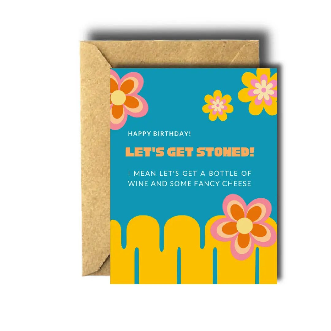 Funny Lets Get Stoned Birthday Greeting Card Etsy