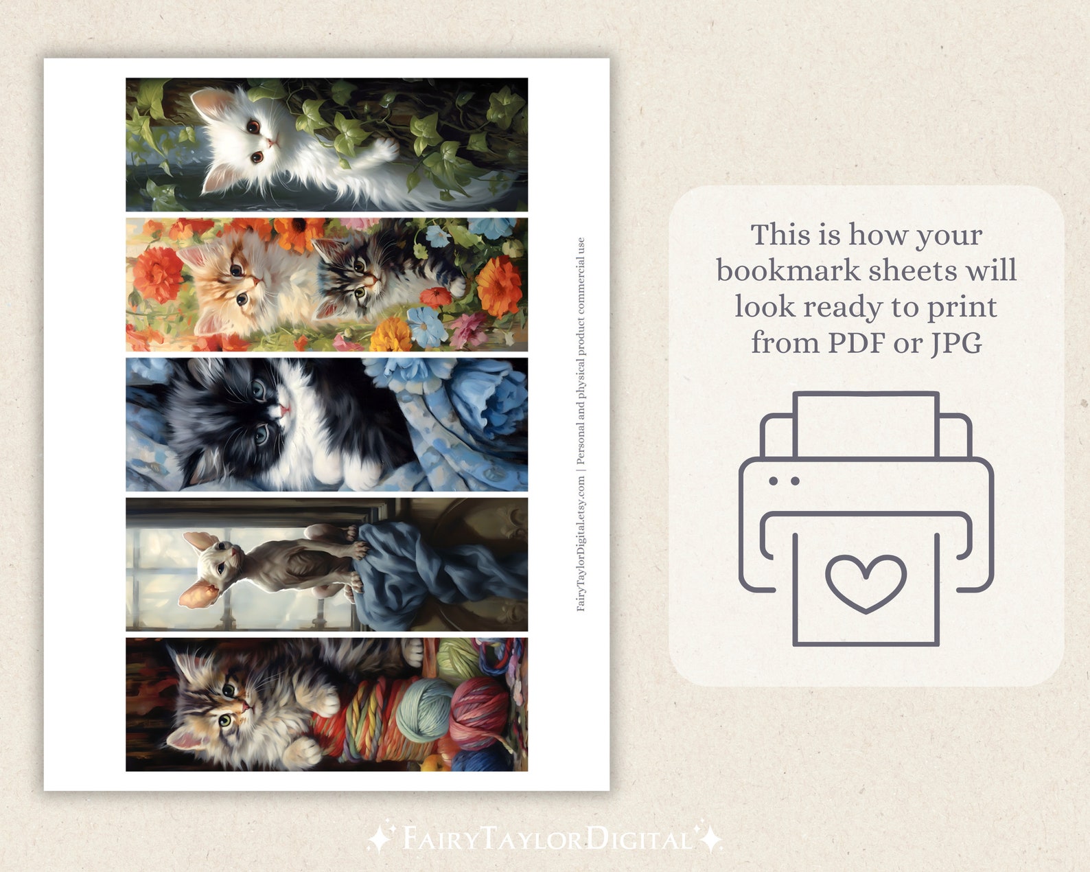 20 Country Kittens Printable Bookmarks | Bookmark Set JPG and PNG ...