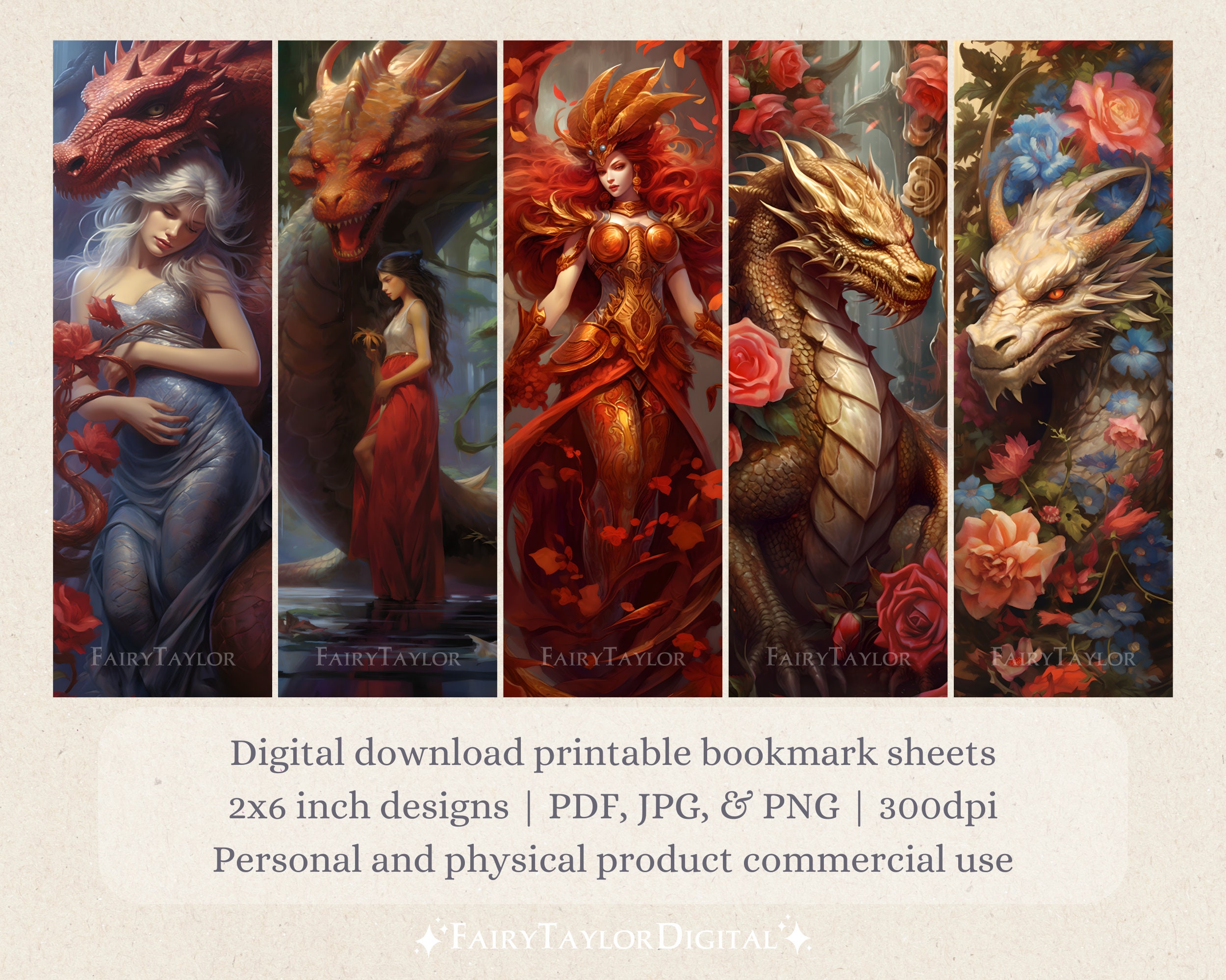 15 Fantasy Dragons Printable Bookmarks Digital Download JPG - Etsy