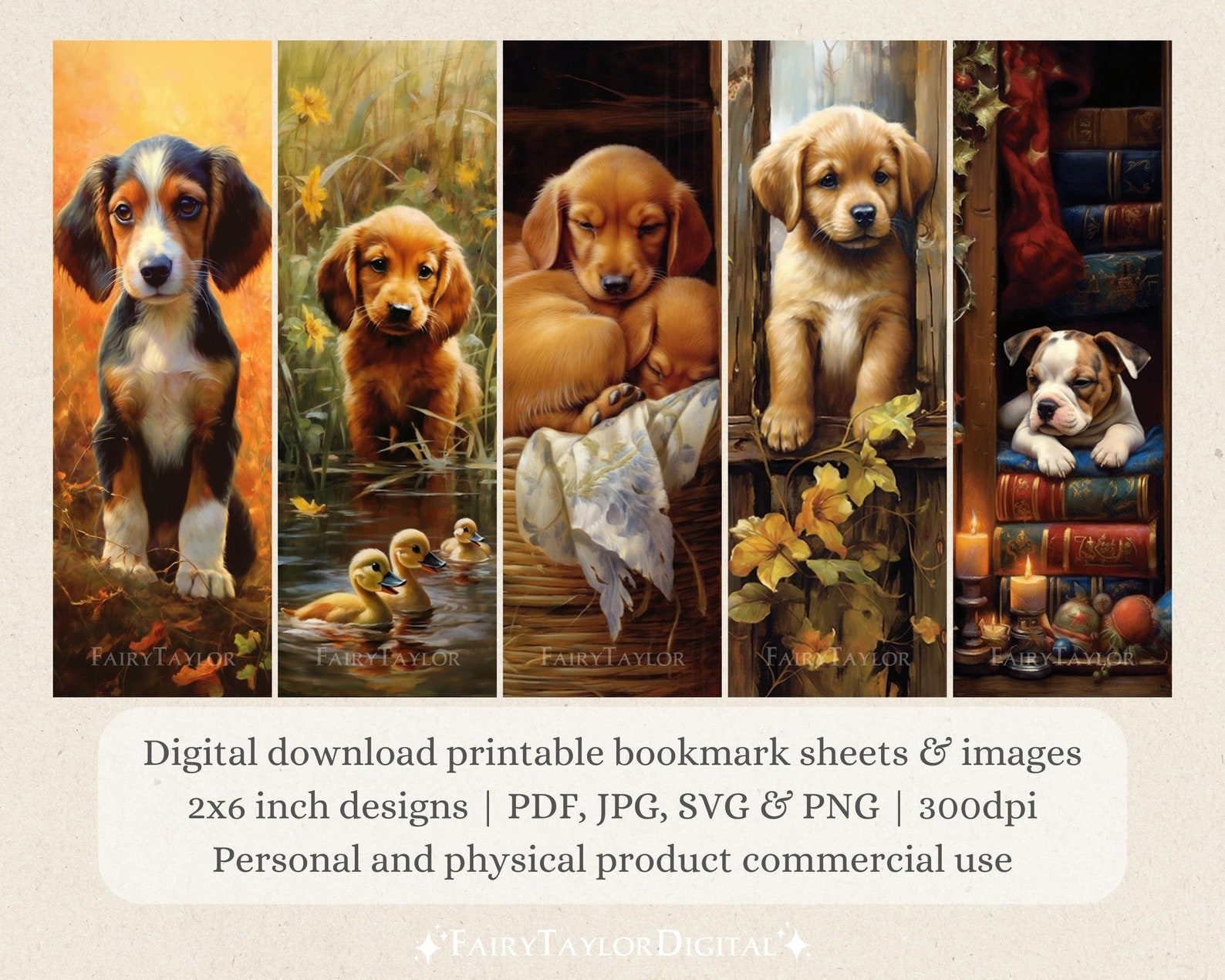 20 Country Puppies Printable Bookmarks | Digital Download JPG Bookmark ...