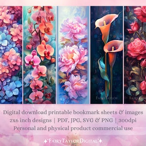 15 Watercolor Floral Printable Bookmarks | JPG Print and Cut Pages, PNG ...