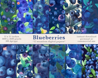 Printable Seamless Patterns Blueberries Fruit Digital Scrapbook Paper ...