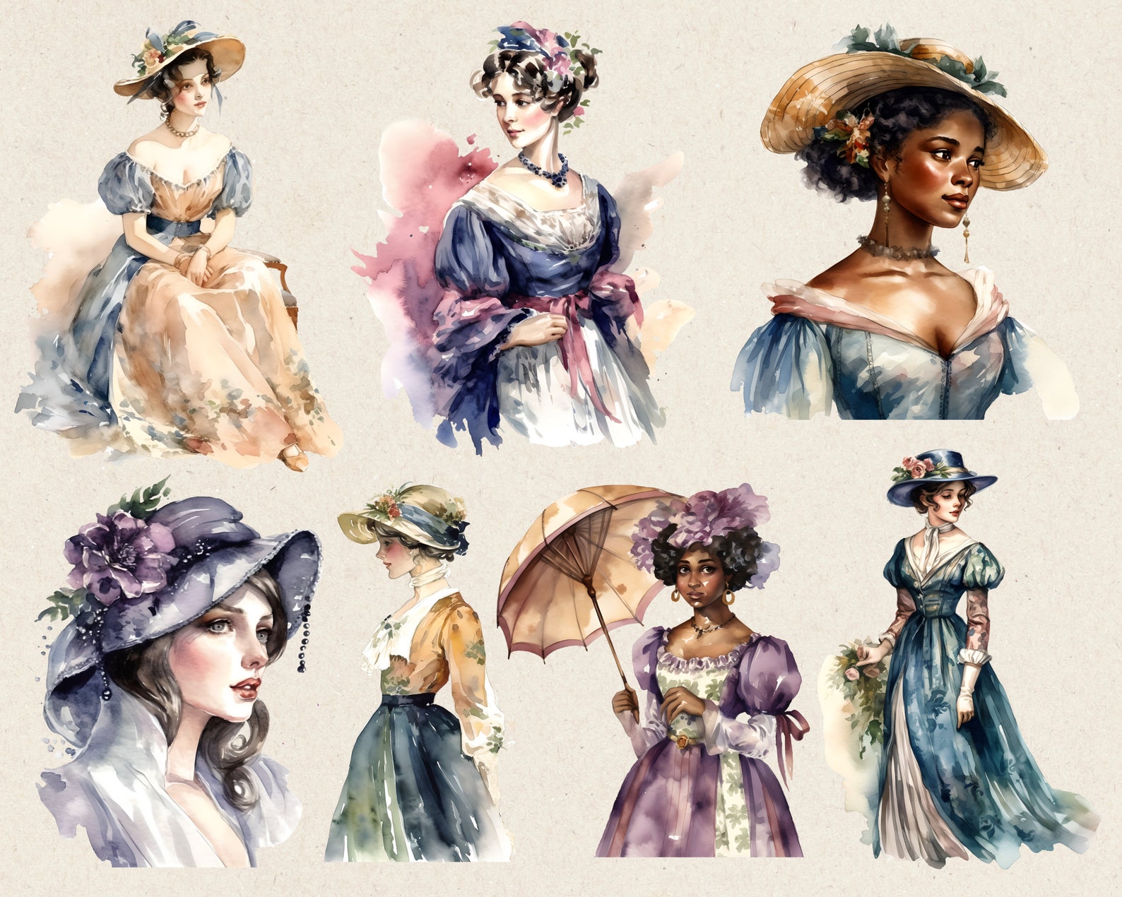 Watercolor Regency Fashion Clip Art 40 PNG Images With - Etsy