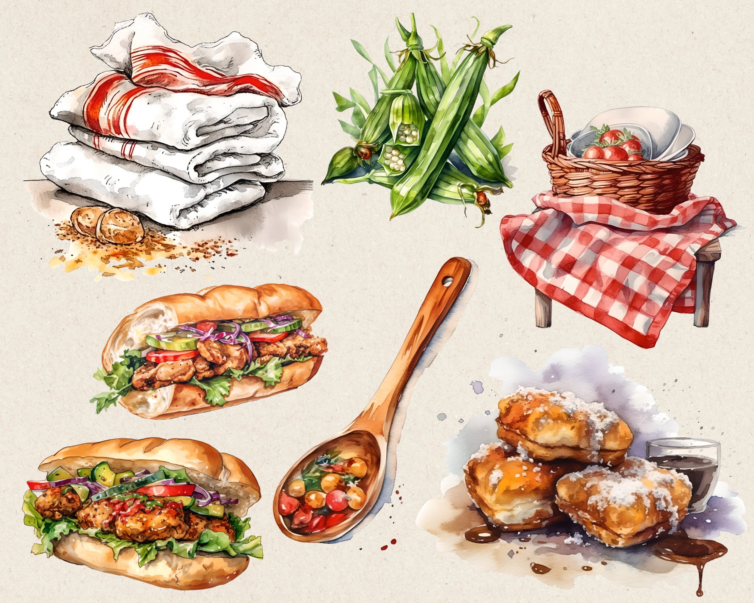 Watercolor Cajun Cooking Clip Art | 34 PNG Images With Transparent ...