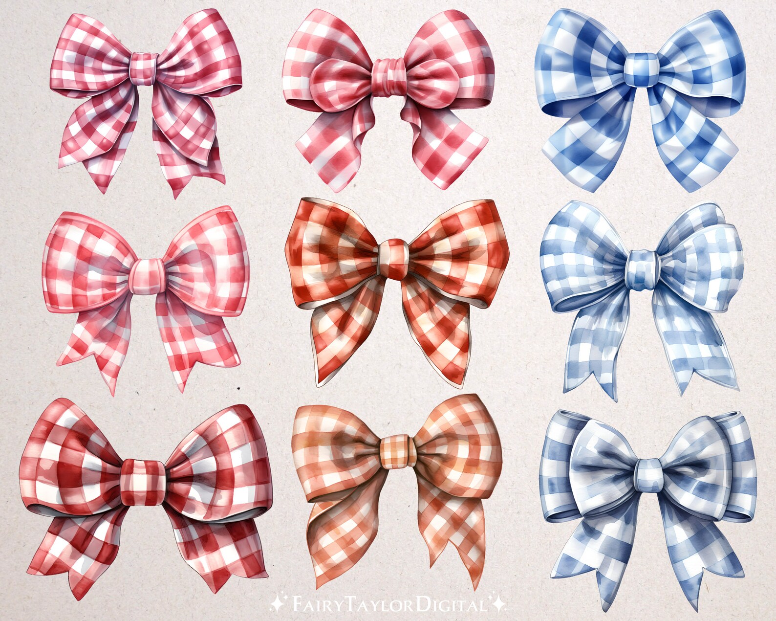 32 Gingham Bows PNG Clipart Transparent Background Instant - Etsy