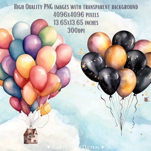 36 Watercolor Balloons PNG Clipart | Transparent Background Instant ...