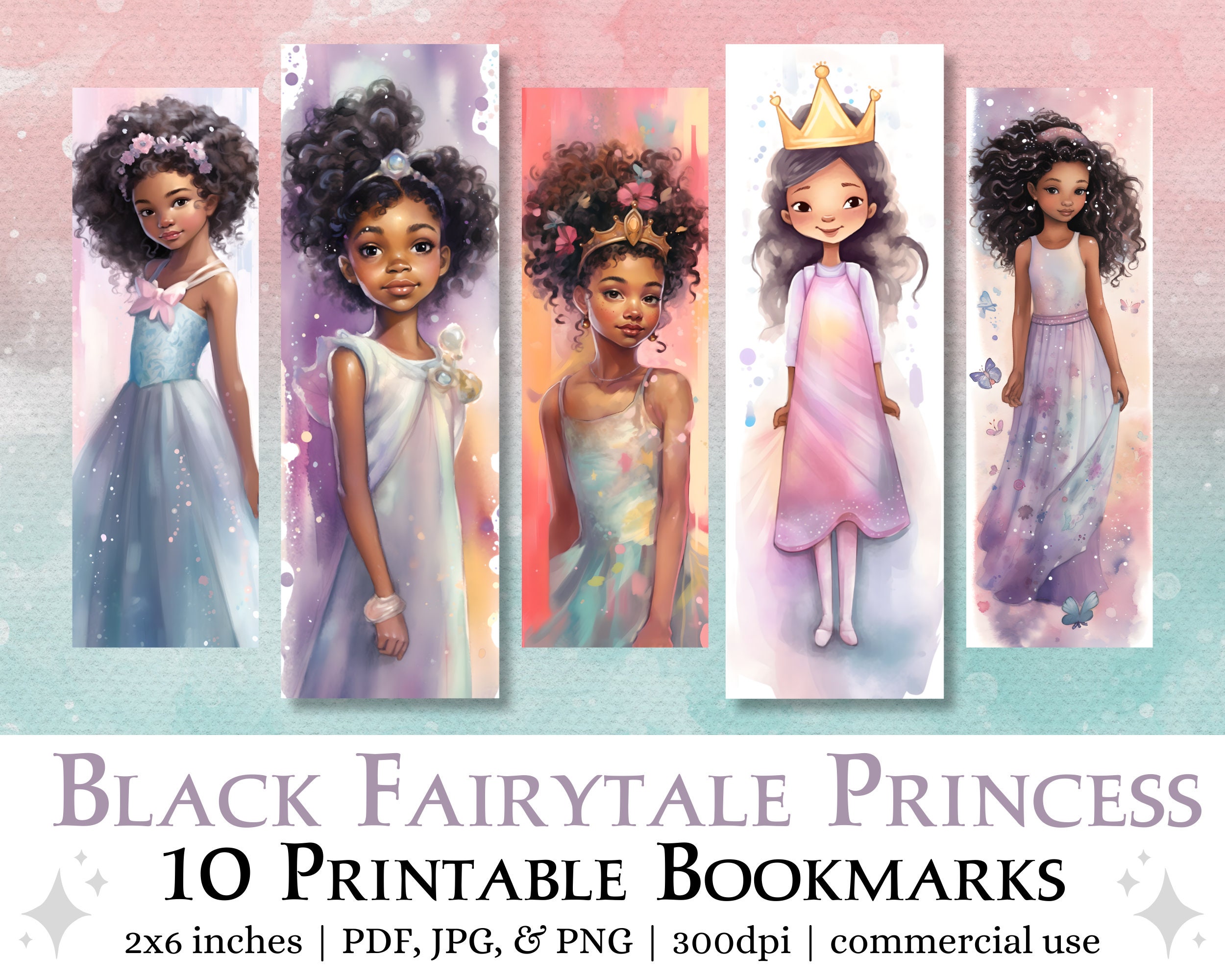 10 Black Fairytale Princess Printable Bookmarks JPG Bookmark - Etsy