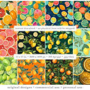 Seamless Patterns - Citrus Fruits | Instant Download Digital Papers X12 ...